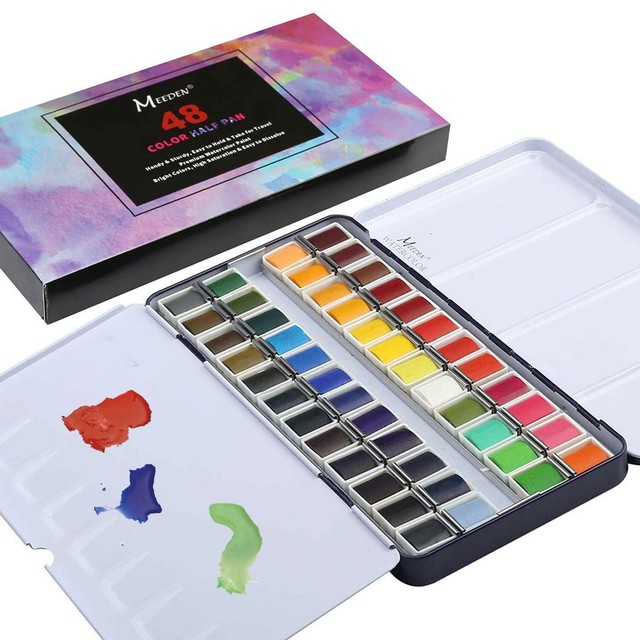 Meeden Art Watercolor Tin Palette Paint Set With 48 Colors Half Pan ...