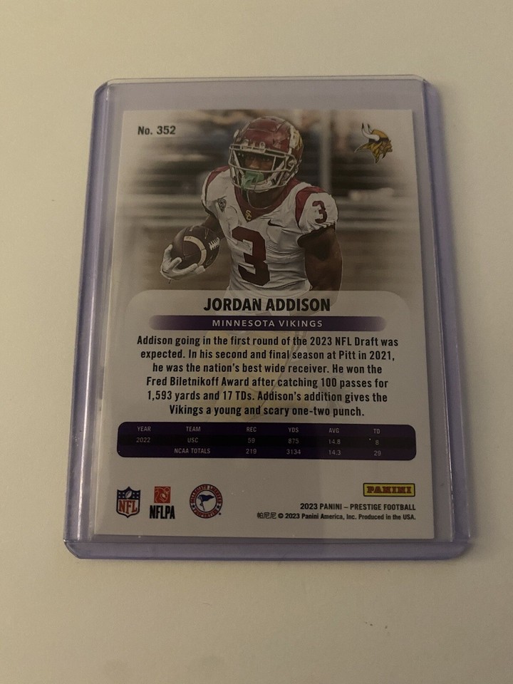 Jordan Addison 2023 Panini Prestige Rookie Card RC Minnesota Vikings ...