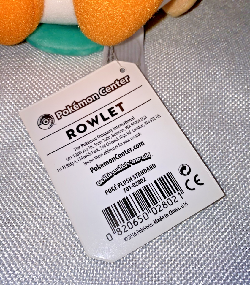 Pokemon Center Original Rowlet 2016 Poke Plush Doll 7” New With Tags ...