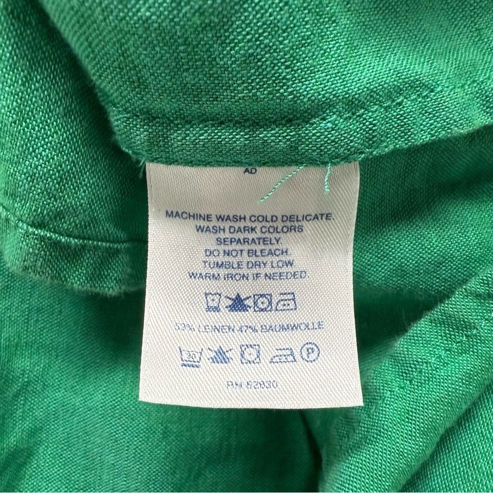 Land's End Kelly Green Belted Sleeveless Shirtdress Button Up Linen ...