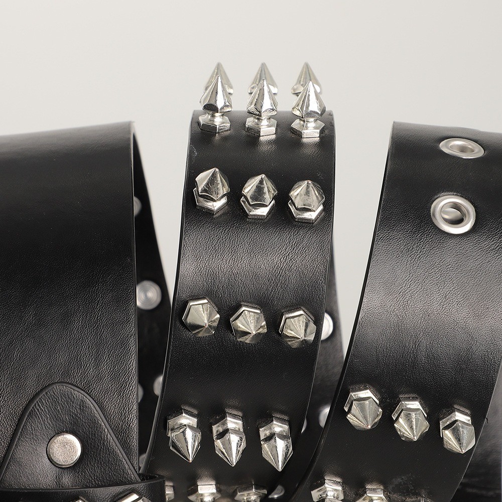 Unisex Black Spiked Studded Leather Belt Adjust Punk Rock Wide Jeans ...