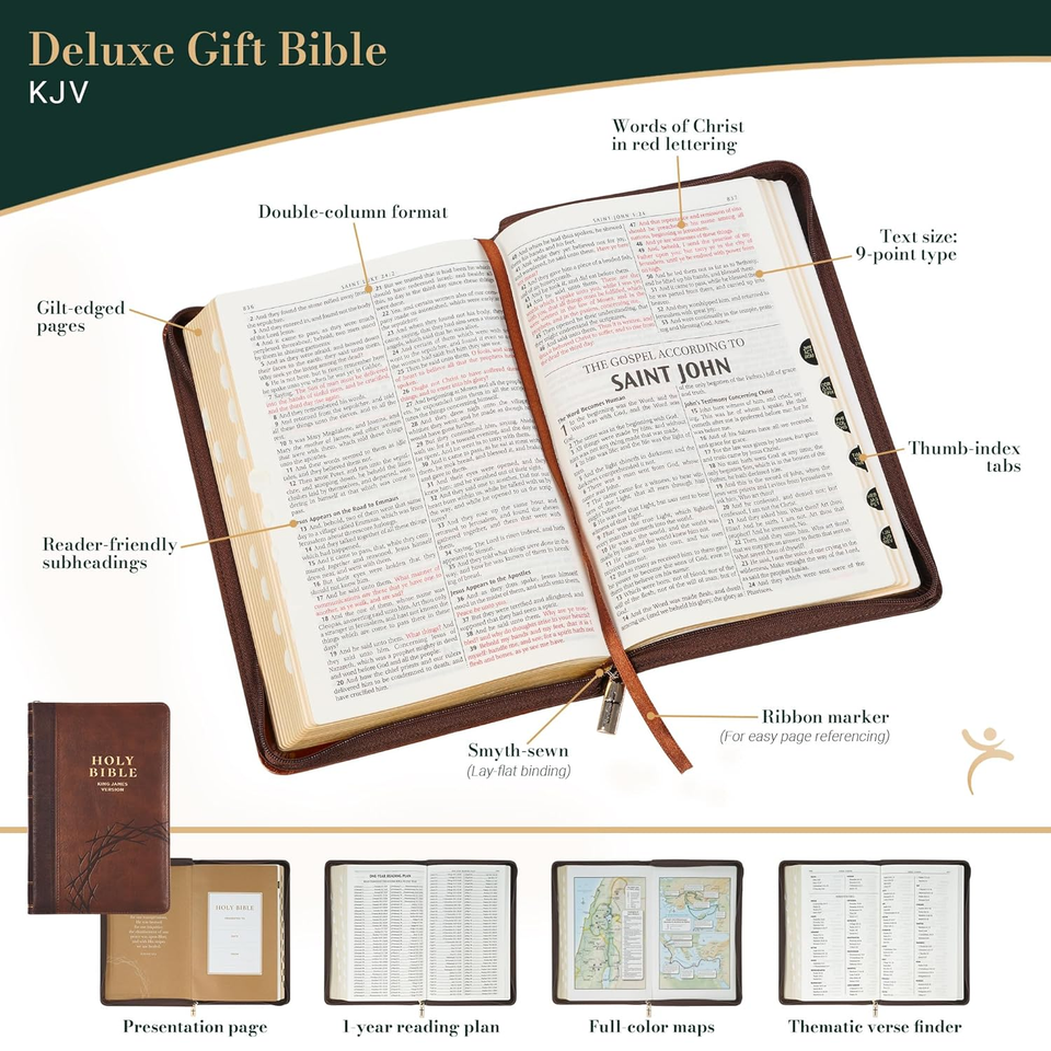 KJV Holy Bible, Deluxe Gift Bible with Thumb Tabs, Ribbon Marker, King ...