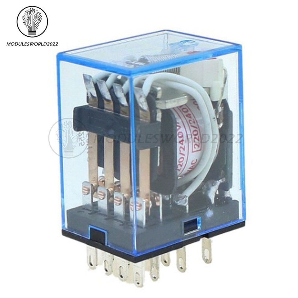 MY4NJ 12V/24V/110V/220V Coil Power Relay DIN Rail Mounted 14Pin 4PDT ...