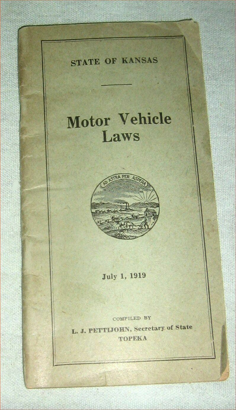 Vintage 1919 Kansas Motor Vehicle Laws Pamplet,Brochure,Booklet,Driver ...
