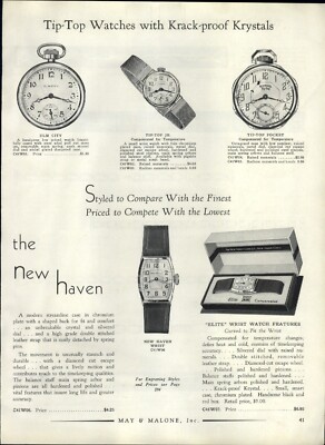 1933 PAPER AD Tip Top Watch Pocket New Haven Wrist Elite Krack-Proof ...