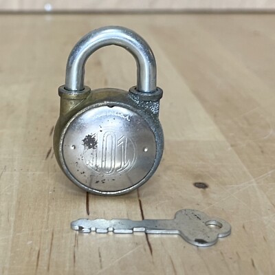 Unusual Antique 101 Padlock with Working Key — Two Tone Metal — Works ...