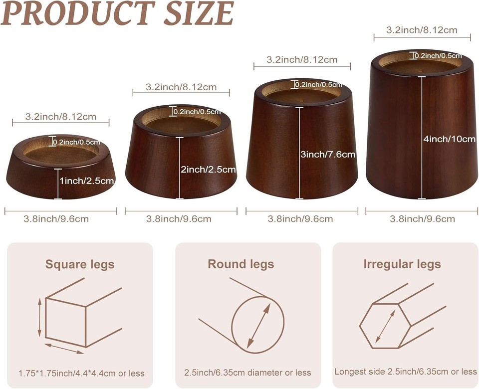 Wooden Furniture Risers - 1 inch Set of 4, Heavy Duty Solid Wood Round ...