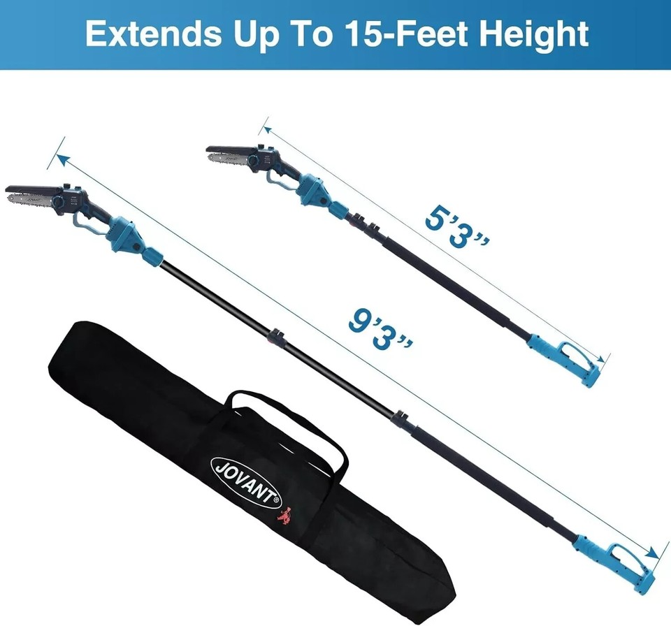 Cordless Pole Saw, 20V Brushless Mini Chainsaw with 15ft Pole & 2 Big ...