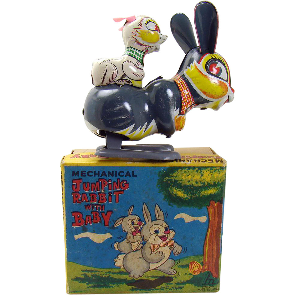 Tin Jumping Rabbit with Baby Wind-up Toy - Mint in box | eBay