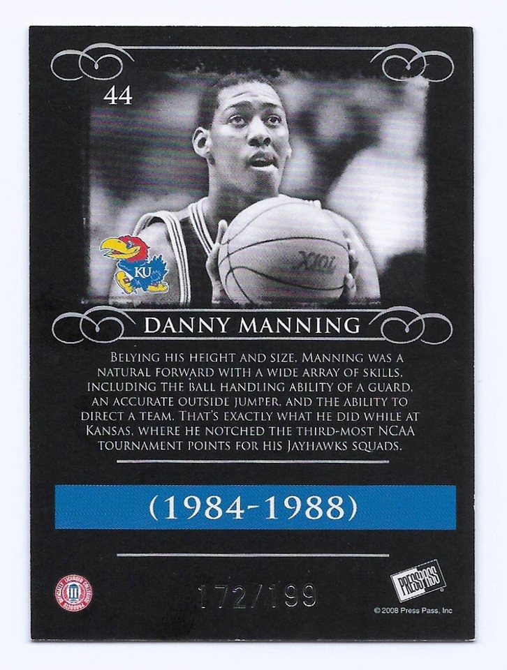 2008-09 Press Pass Legends #44 Danny Manning Kansas Jayhawks SP 172/199 ...