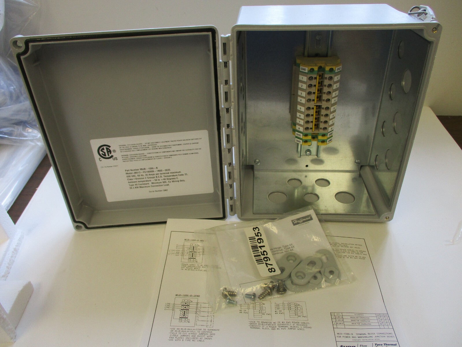 RAYCHEM NVENT; JBOX W/TERMINAL BLOCKS , P/N MIJB-1086-B,10"X 8" X 6"D ...