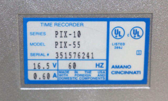 Amano Pix 55 Automatic Electronic Employee Time Clock Recorder for sale ...