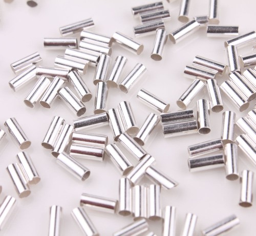 50-200PCS Metal Silver Plated Long Tube Crimp End Beads 2.5x6mm Jewelry ...