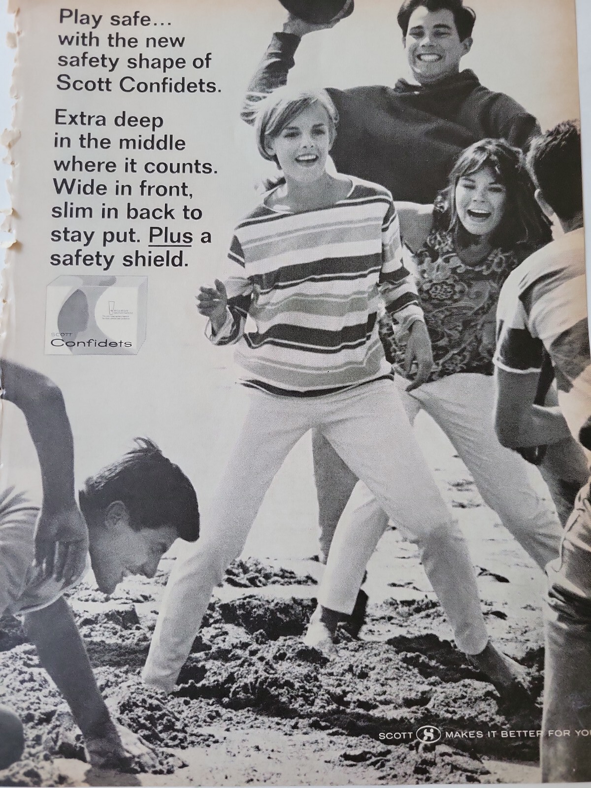 1965 Scott Confidets sanitary napkins women men beach football vintage ...