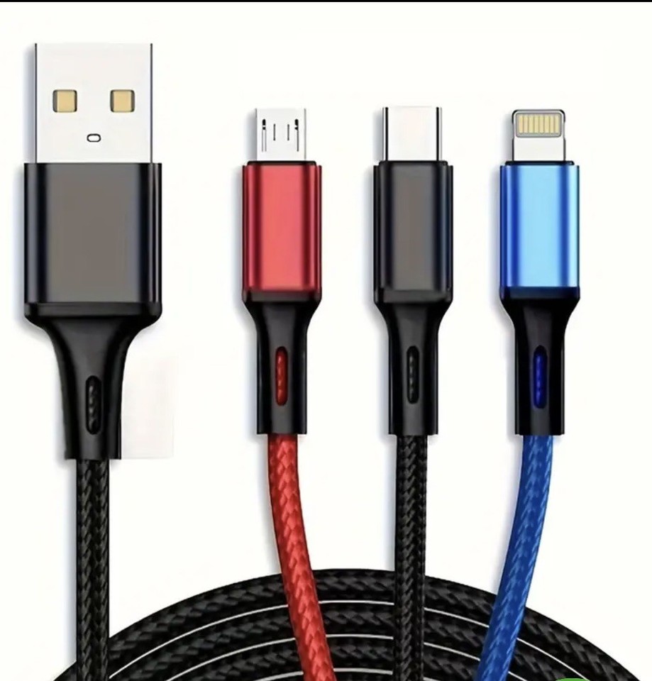 HeavyDuty 3 in 1 Multi USB Charging Cable For Type-C iPhone USB Micro ...