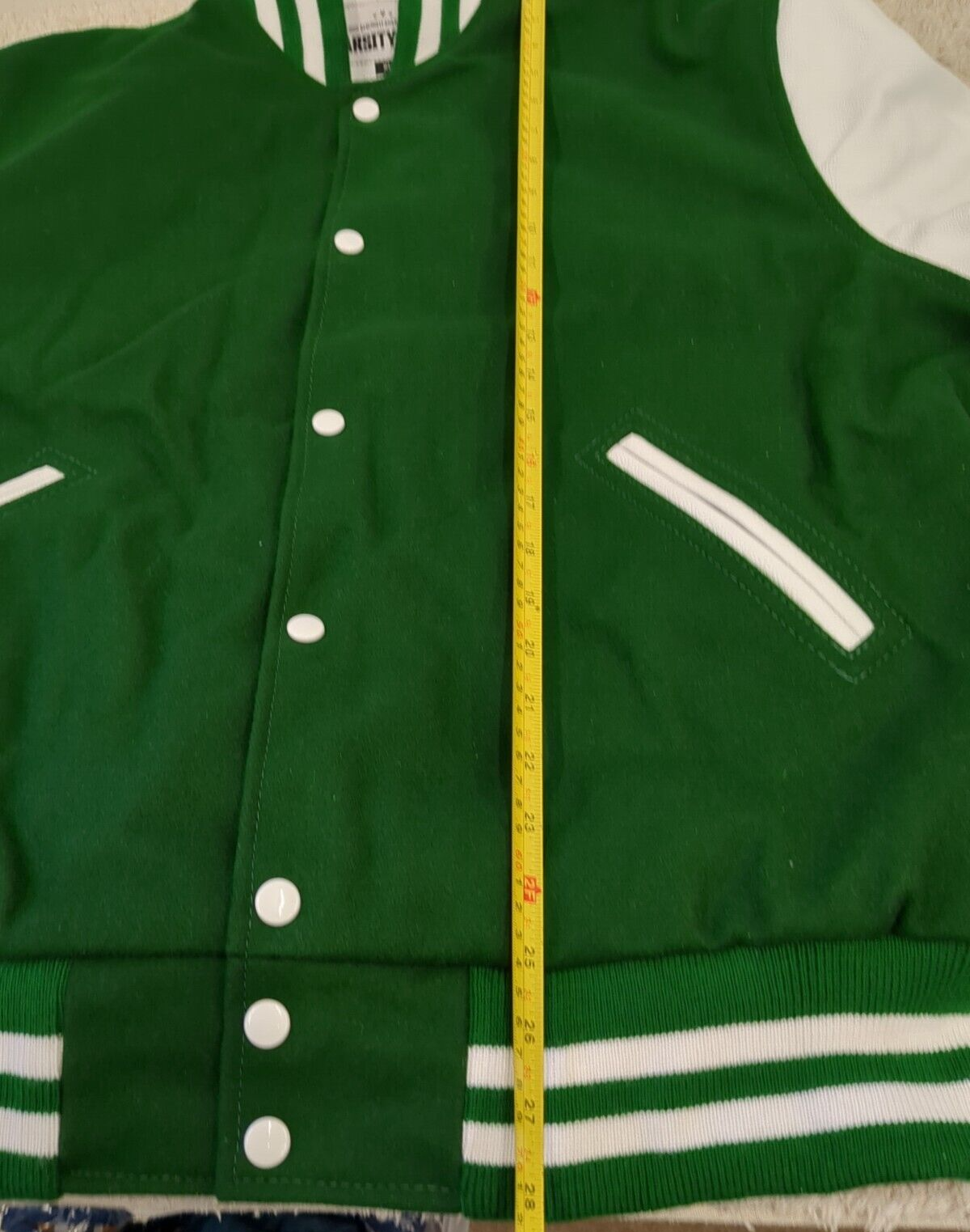 Varsity Base Premium Classic Snap Button Letterman Jacket, Green/White ...