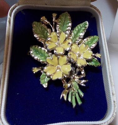 VINTAGE EXQUISITE ENAMEL PRIMROSE FLOWER BROOCH BIRTHDAY MONTH SERIES ...