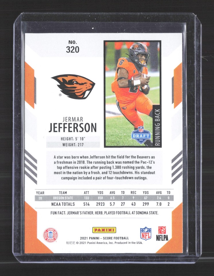 Jemar Jefferson 2021 Score Football 320 Gold Rookie Card RC Oregon ...