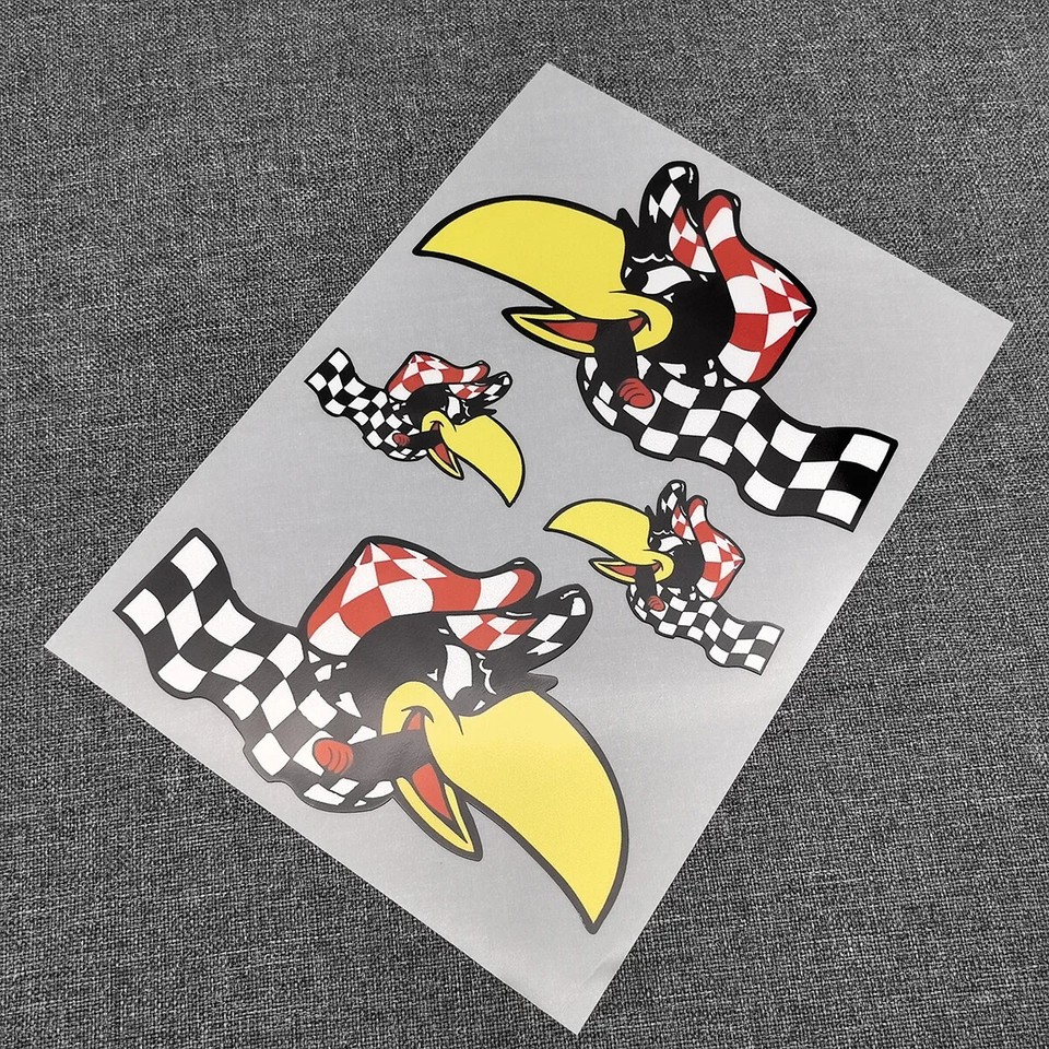 4Pcs HOT ROD Retro 'RACING CROW' Vintage Decal Set CUSTOM CAR Sticker ...
