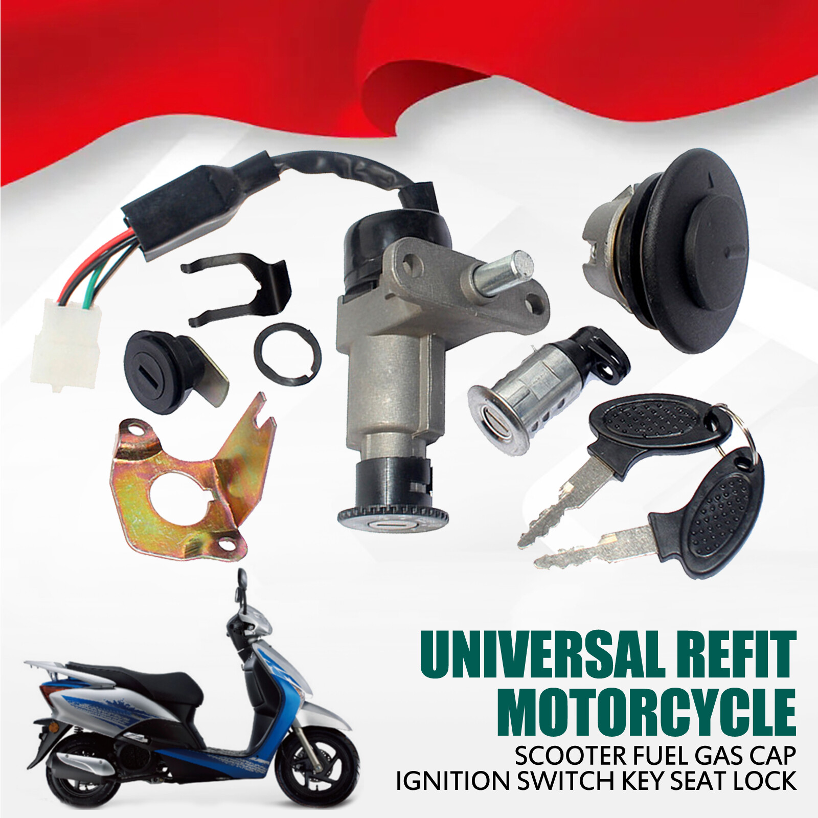 Key Seat Lock Universal Refit Motorcycle Scooter Fuel Gas Cap Ignition ...