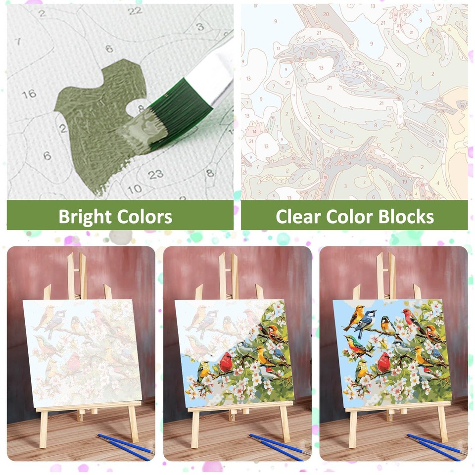 Birds Paint by Numbers Kit for Adults, Spring Bird on Branch Paint by ...