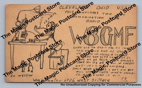 Skeleton Radio Operator Interesting Antique Homemade QSL Art Cleveland ...