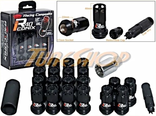 KICS R40 ICONIX BLACK BLACK LOCK LUG NUTS 12x1.5 1.5 FLOATING ACORN ...