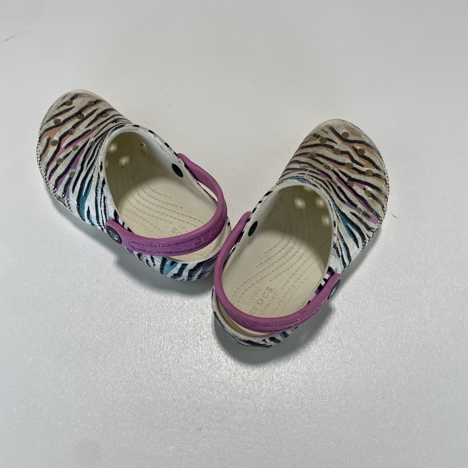 Crocs Classic Animal Print Zebra Glitter Clog Sandals Black White Pink ...