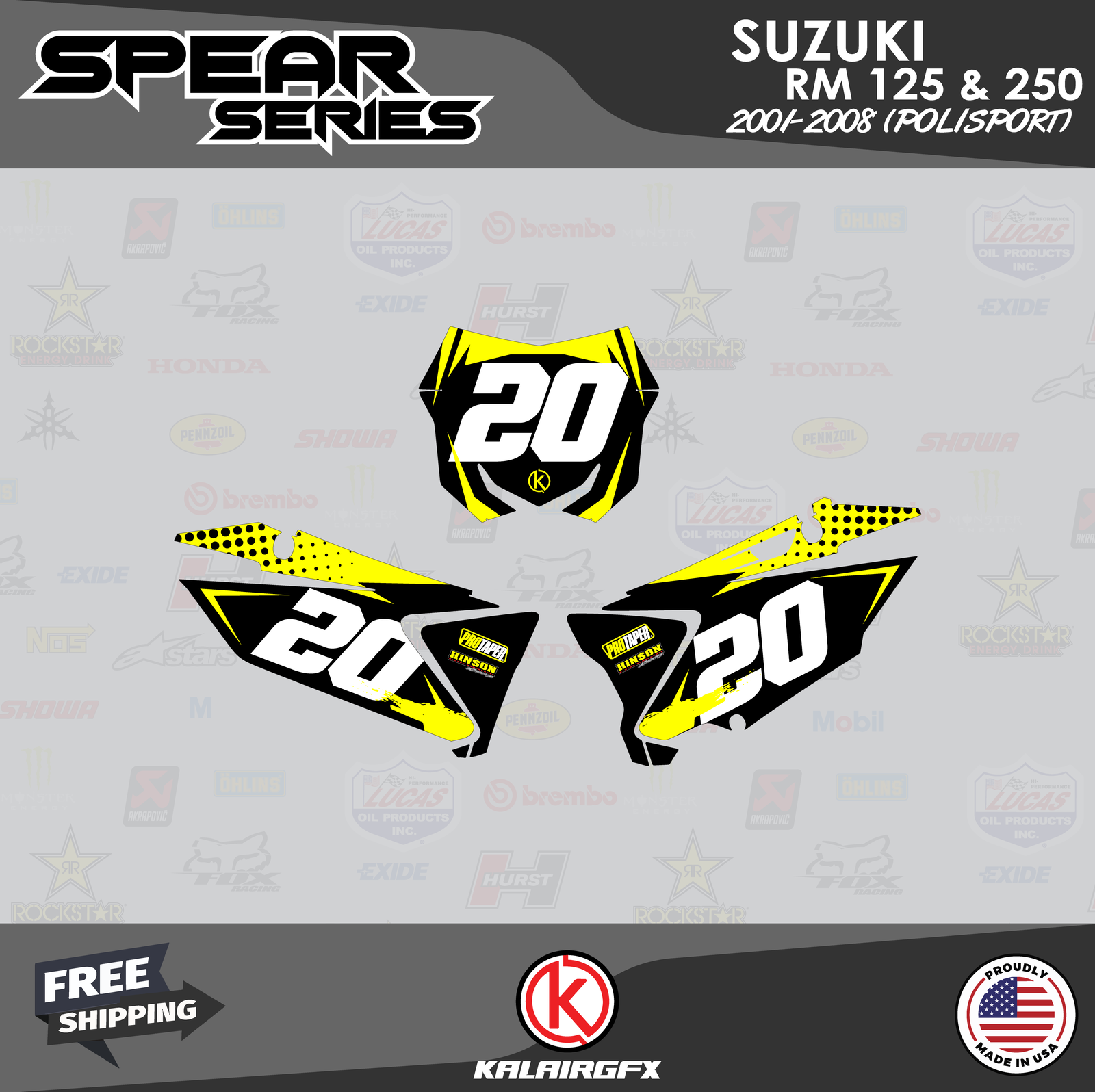 Graphics Kit for SUZUKI RM125 250 2001-08 POLISPORT RESTYLE SPEAR ...