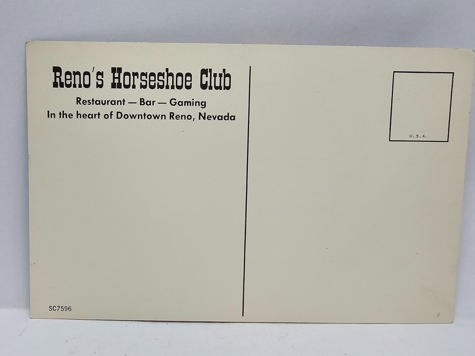 Vintage Postcard - HORSESHOE CLUB Reno Nevada NV Casino Bar Restaurant ...