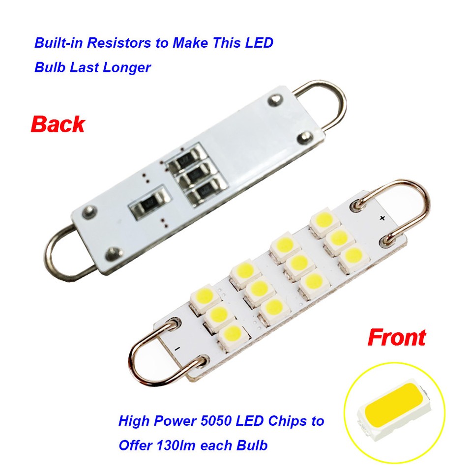 2 x White 44mm Rigid Loop 561 562 LED Interior Map Dome Door Trunk ...