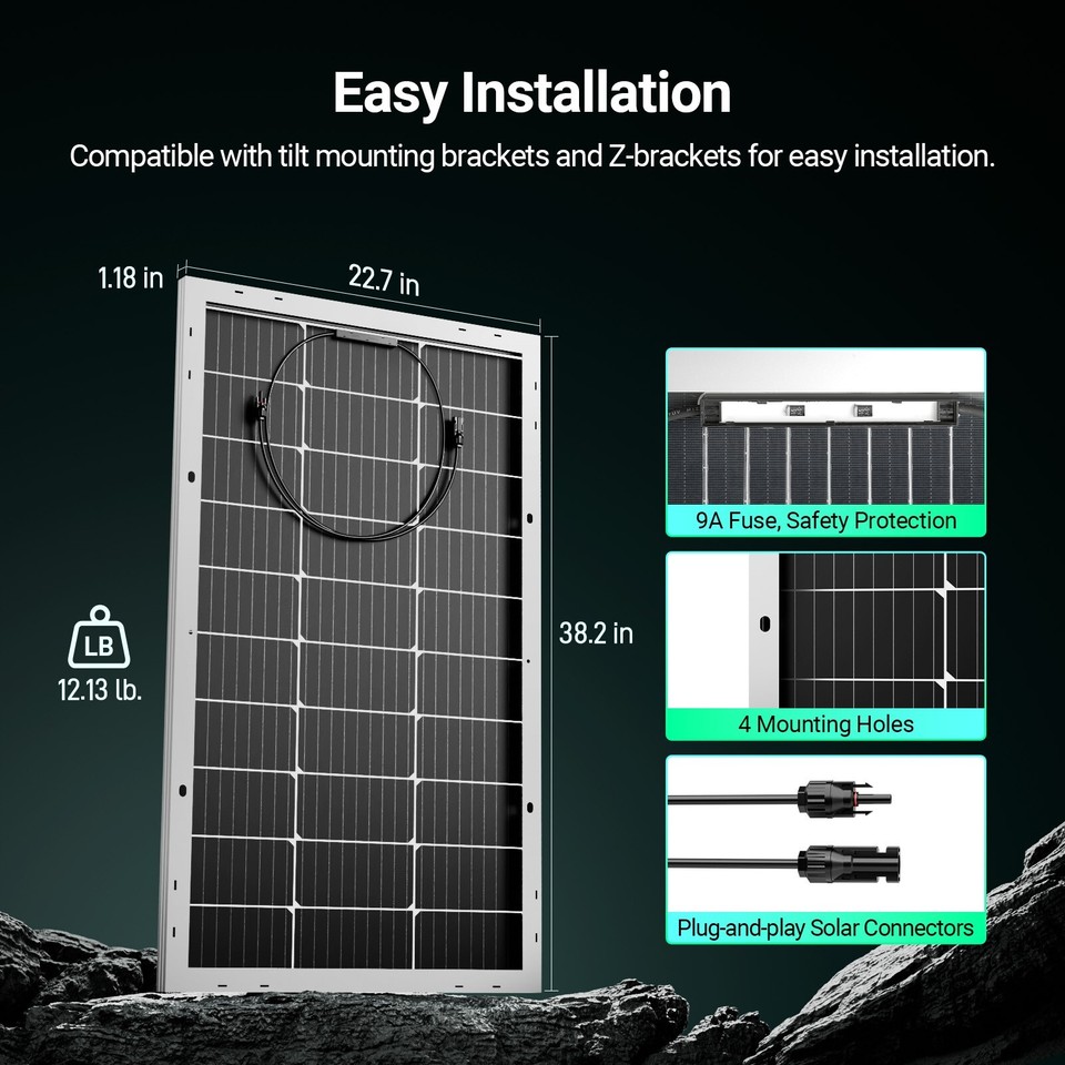 HQST 100W Watt 12V Volt Mono or Poly Solar Panel PV Power for RV Home ...