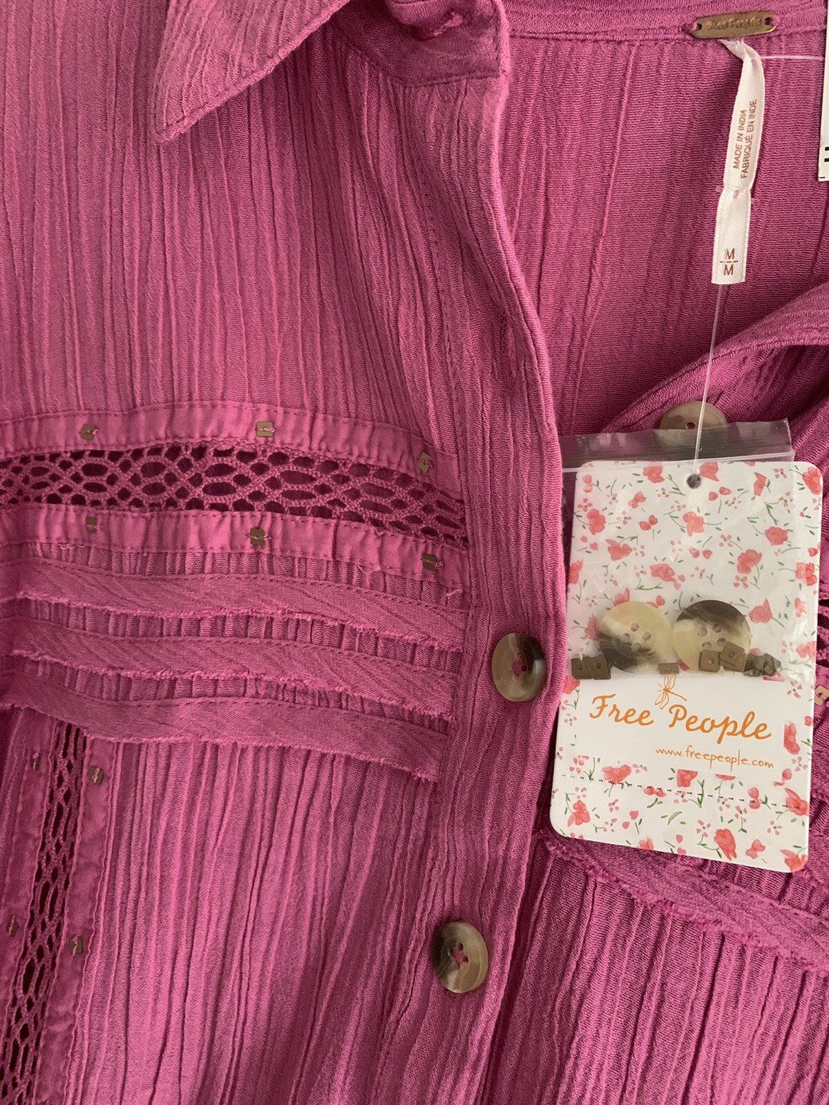 Free People Boho Raspberry Electra Sequin Button Down Top Medium NWT | eBay