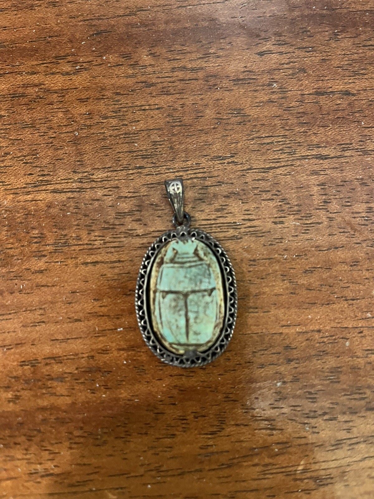 Vintage Egyptian Revival Silver Scarab Beetle Pendant - Gem