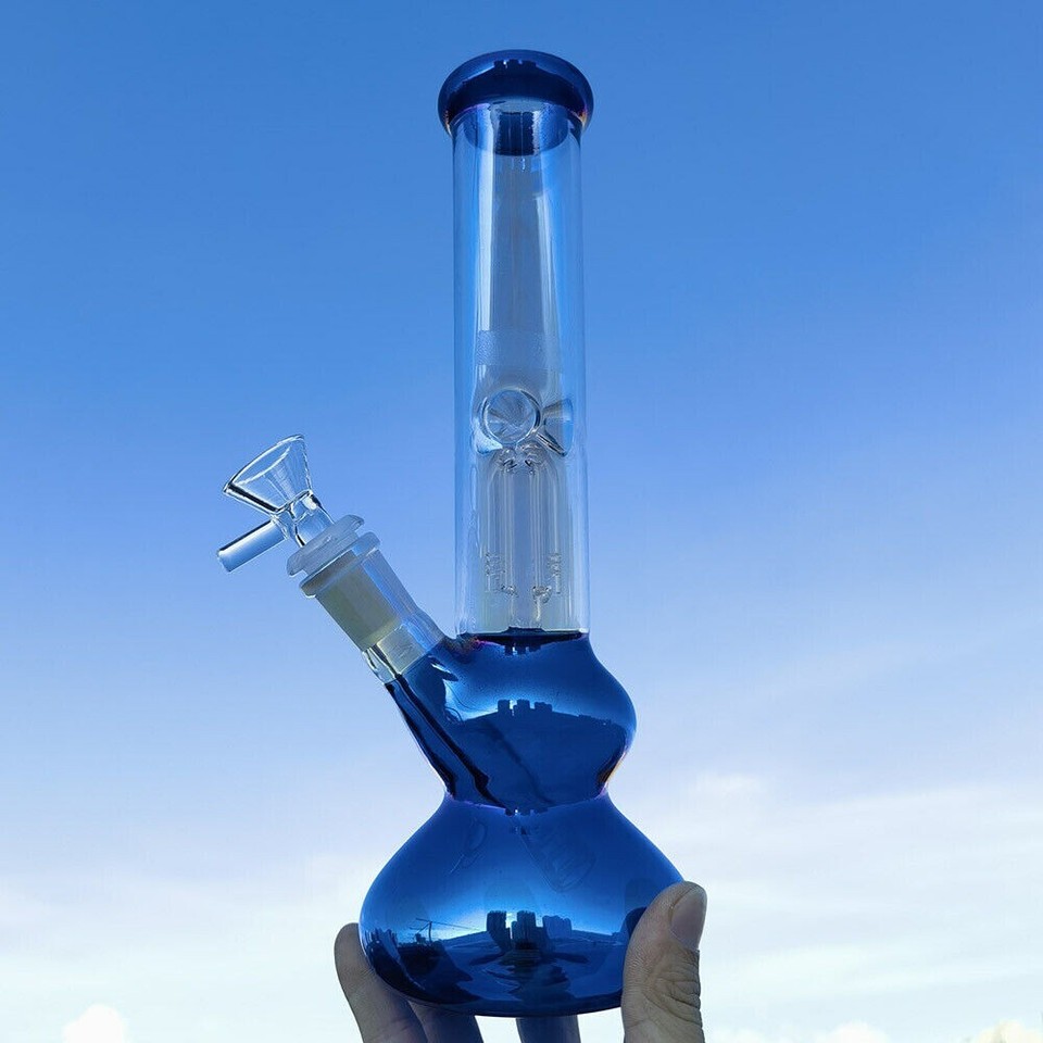 25cm Blue Glass Bong Water Pipe Smoking Hookah Percolator Bongs Bubbler ...