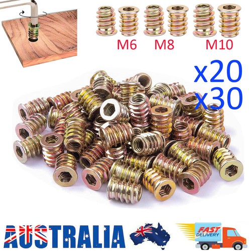 20/30x M6 M8 M10 20mm Flanged Threaded INSERT Hex Drive Nut Furniture ...