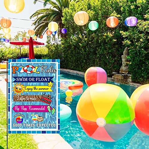 Pool Rules Signs Summer Garden Flag Double Sided Swim Or Float Burlap ...