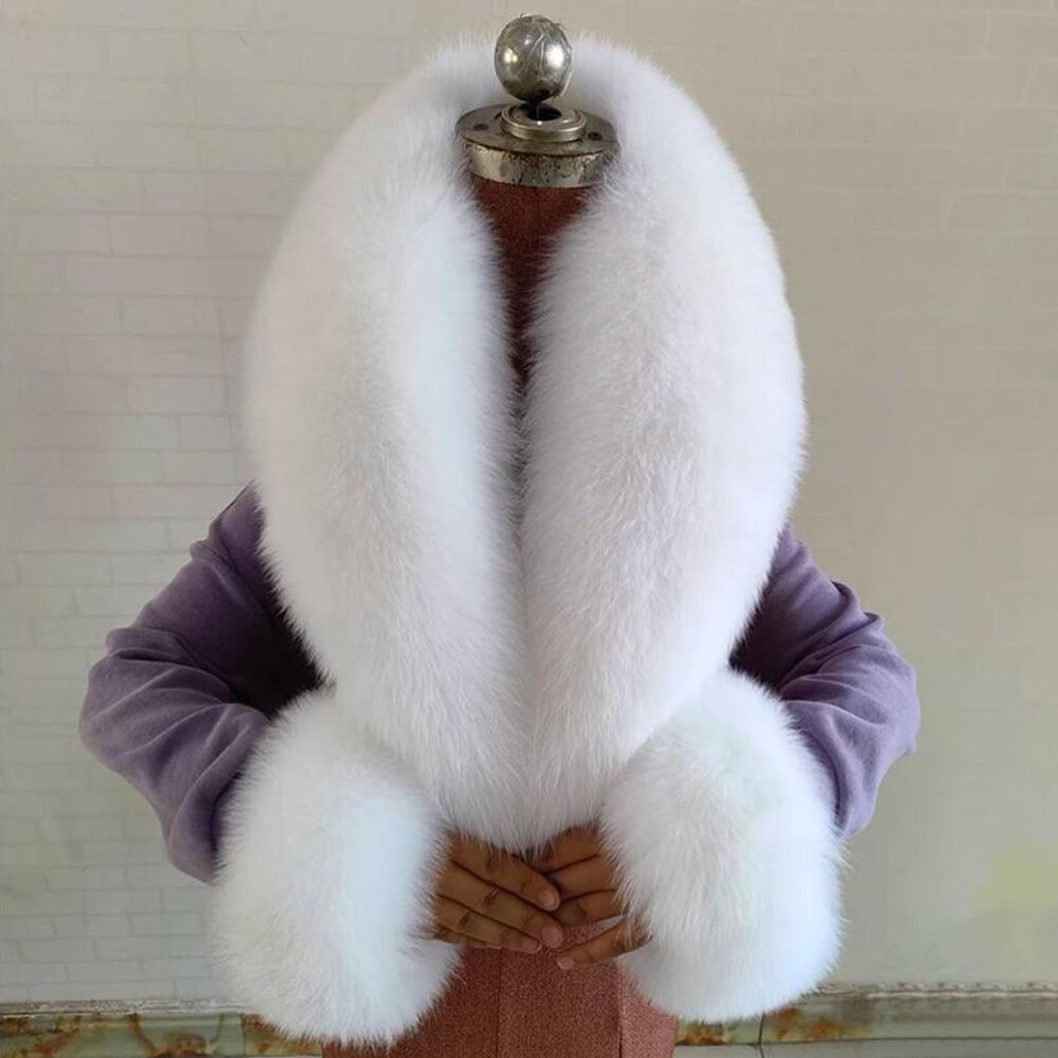 100% Real Fox Fur Scarf Winter Neck Warm Collar Women Scarves Fox Cuffs ...