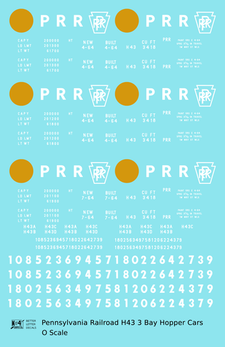K4 O Scale Decals Pennsylvania Railroad PRR H43 3 Bay Hopper White Late ...