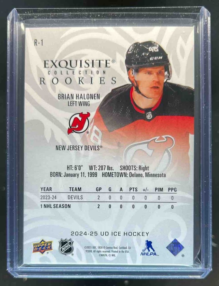 2024-25 Upper Deck Ice Brian Halonen Exquisite Rookies Platinum Blue ...
