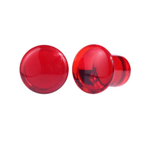 Pairs of Red Glass Single Flare Plugs with O Rings Sizes 8GA-13/16 Inch ...