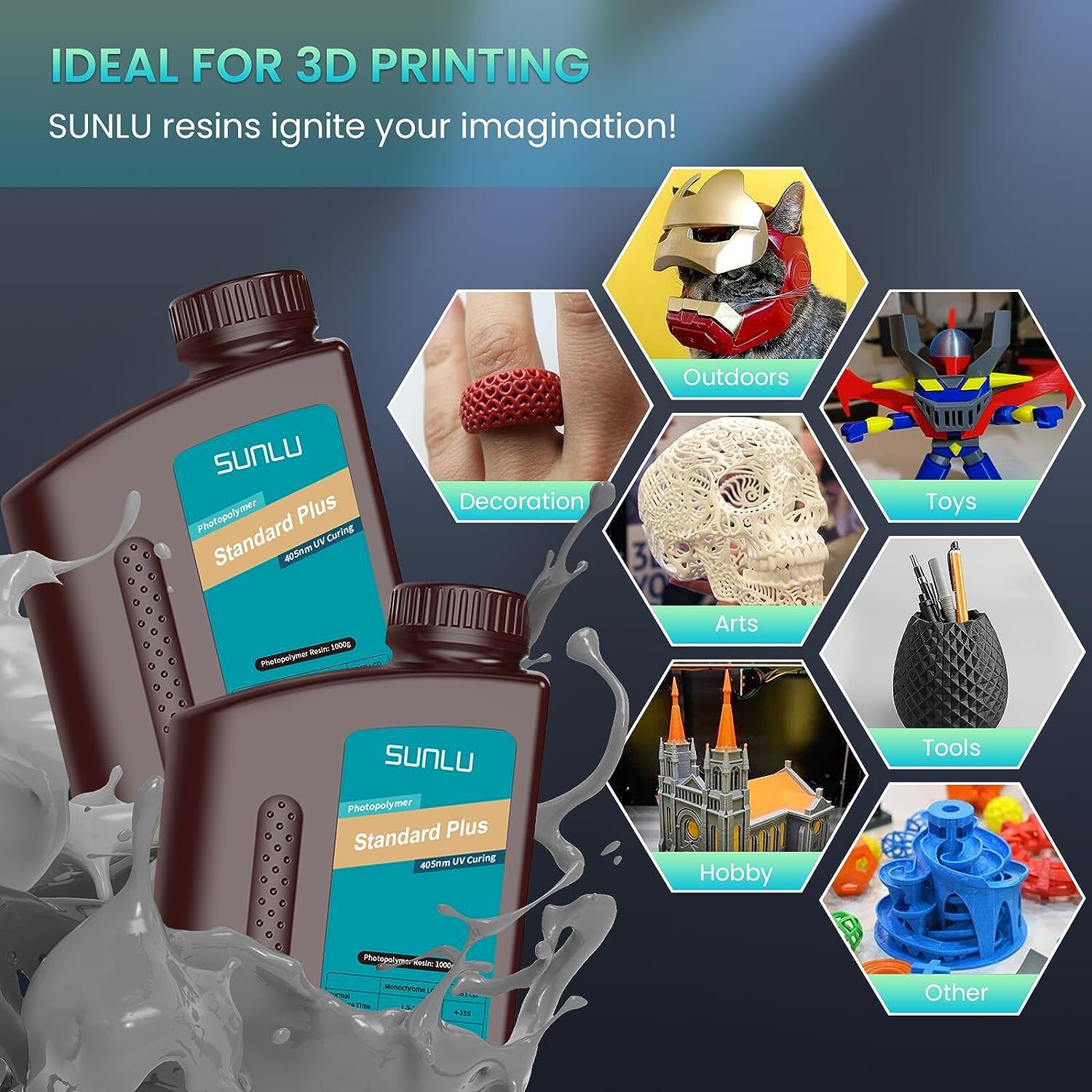 SUNLU 3D Printer Resin 1KG,Standard/Standard Plus/ABS-Like/Water ...