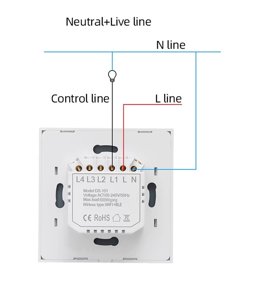 1 Gang Tuya Smart Wifi Touch Light Switch NO Neutral Wire Required - UK ...