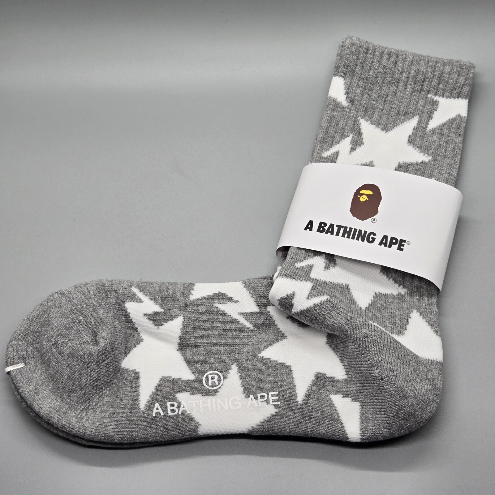 BAPE Star Crew Socks Gray Unisex Size 9-11 A Bathing Ape Bapesta Japan