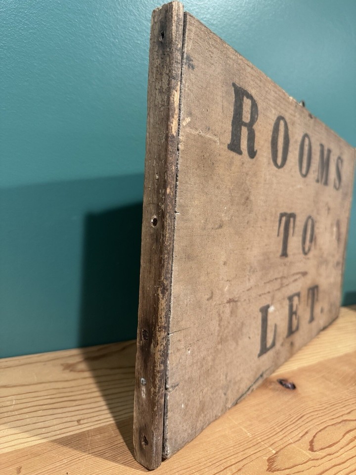 Antique Painted Primitive Wood Sign Rooms For Let / Rent | eBay