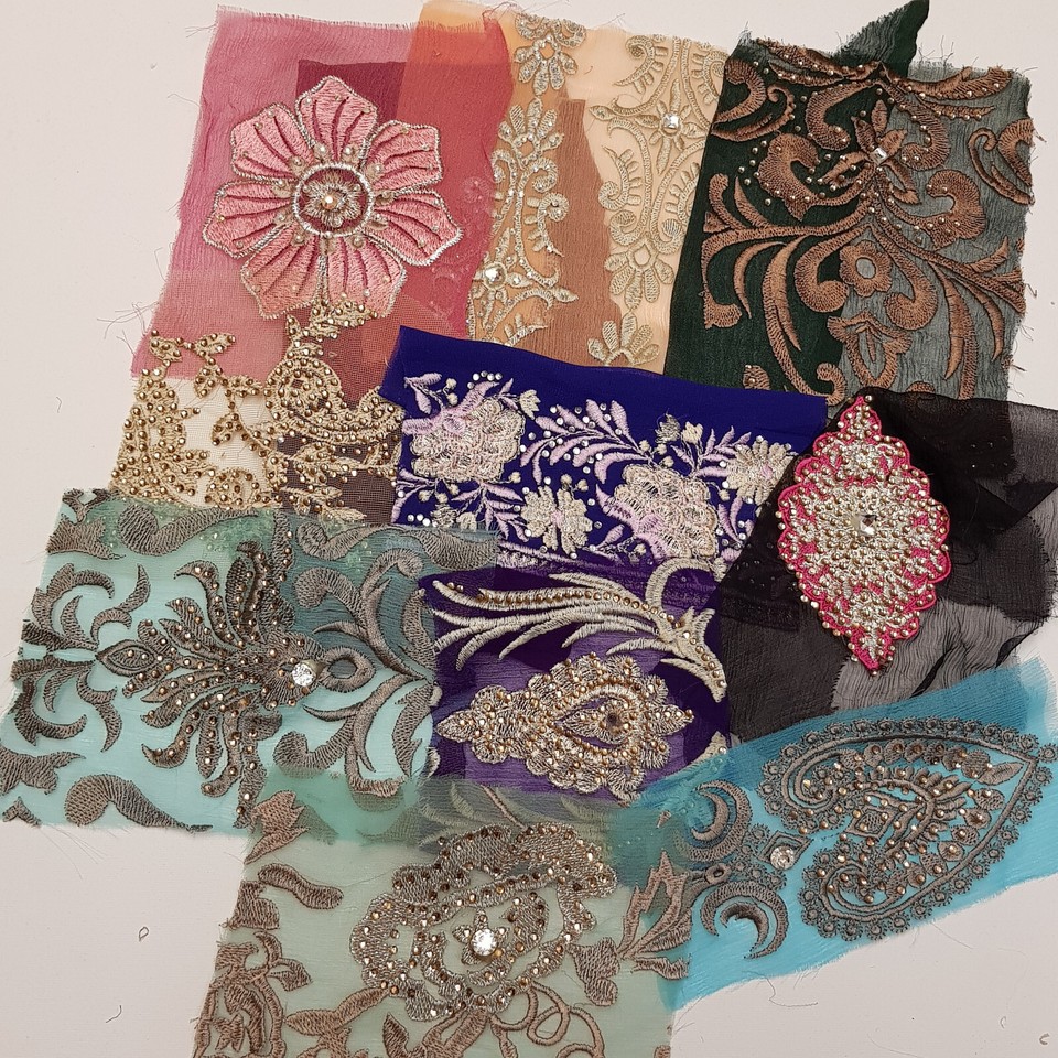 Sari scraps beaded embellished fabric offcuts art projects sequin ...