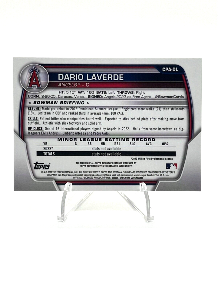 2023 Bowman Chrome DARIO LAVERDE Auto /75 Yellow Refractor 1st Angels ...
