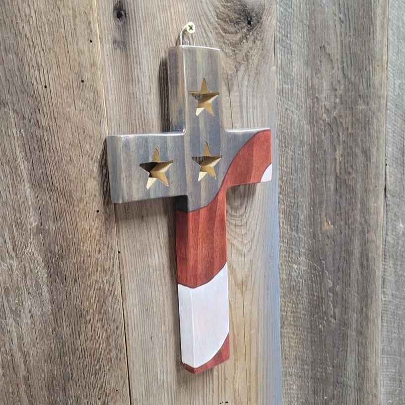 American Flag Wooden Cross Patriotic Wall Decor Red White And Blue Size ...