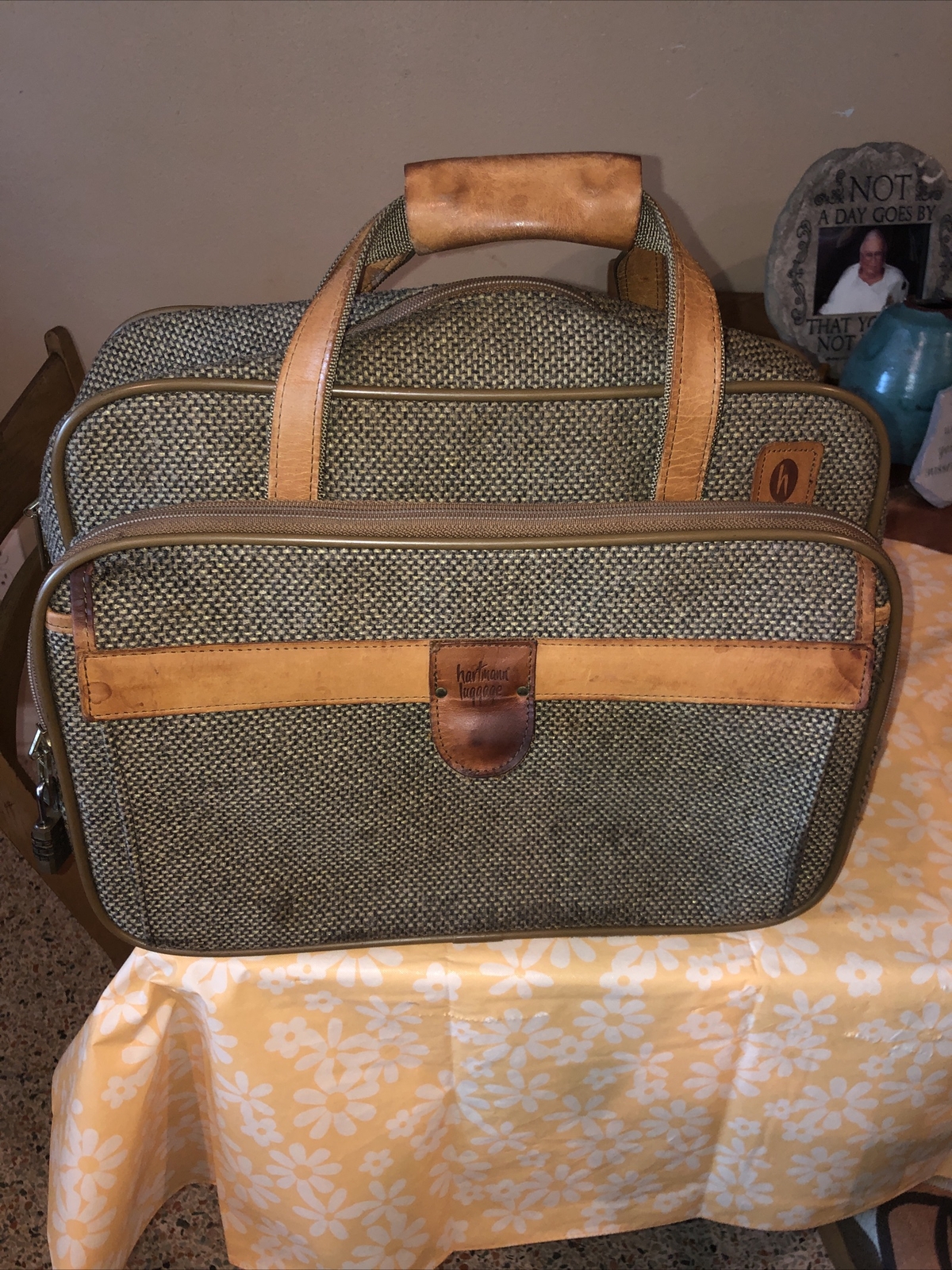 Vintage Hartmann Tweed & Brown Leather Laptop Bag Carry On Weekender ...
