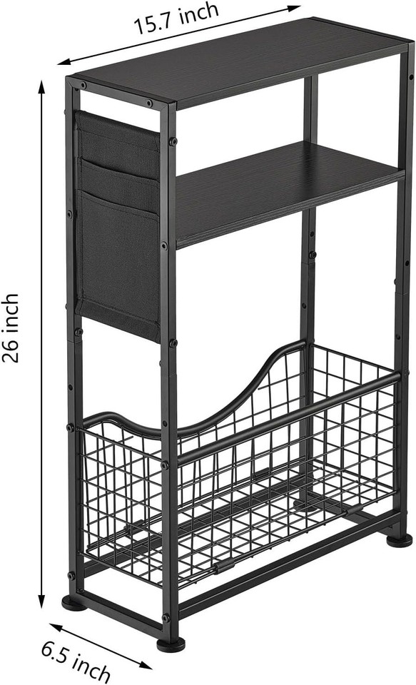Narrow Side Table, 3-Tier Slim End Table with Magazine Holder and ...